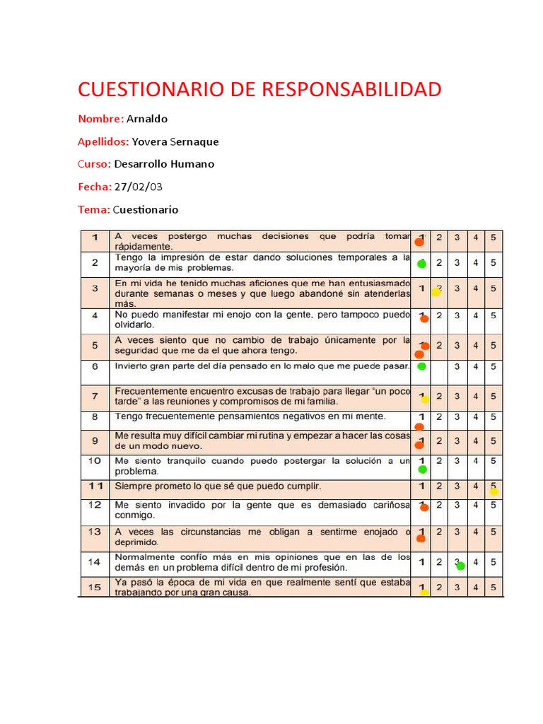 Cuestionario de Responsabilidad | PDF