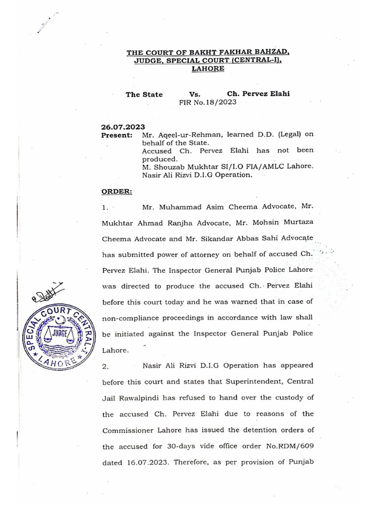 Ch. Pervaiz Ilahi Order | PDF