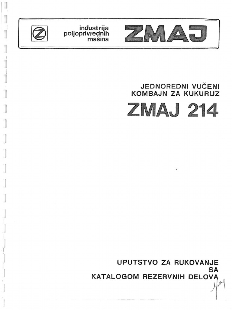 ZMAJ 214 Katalog Delova i Uputstvo Za Rukovanje | PDF