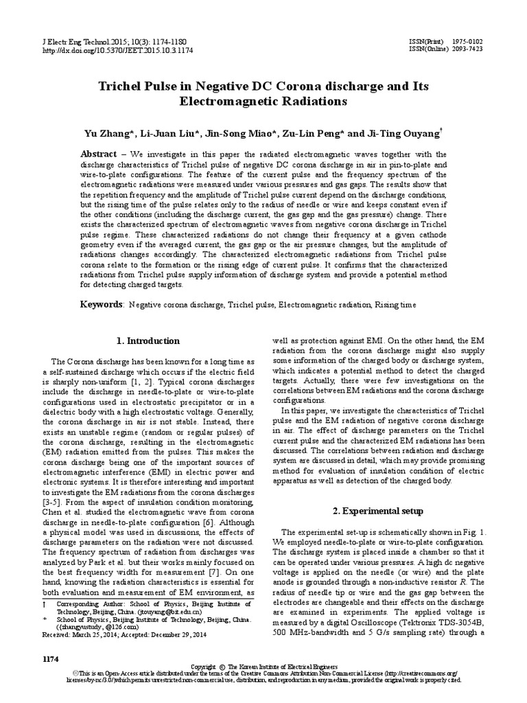 Yu Zhang Trichel Pulse in Negative DC Corona Discharge and Its Electromagnetic Radiations | PDF ...