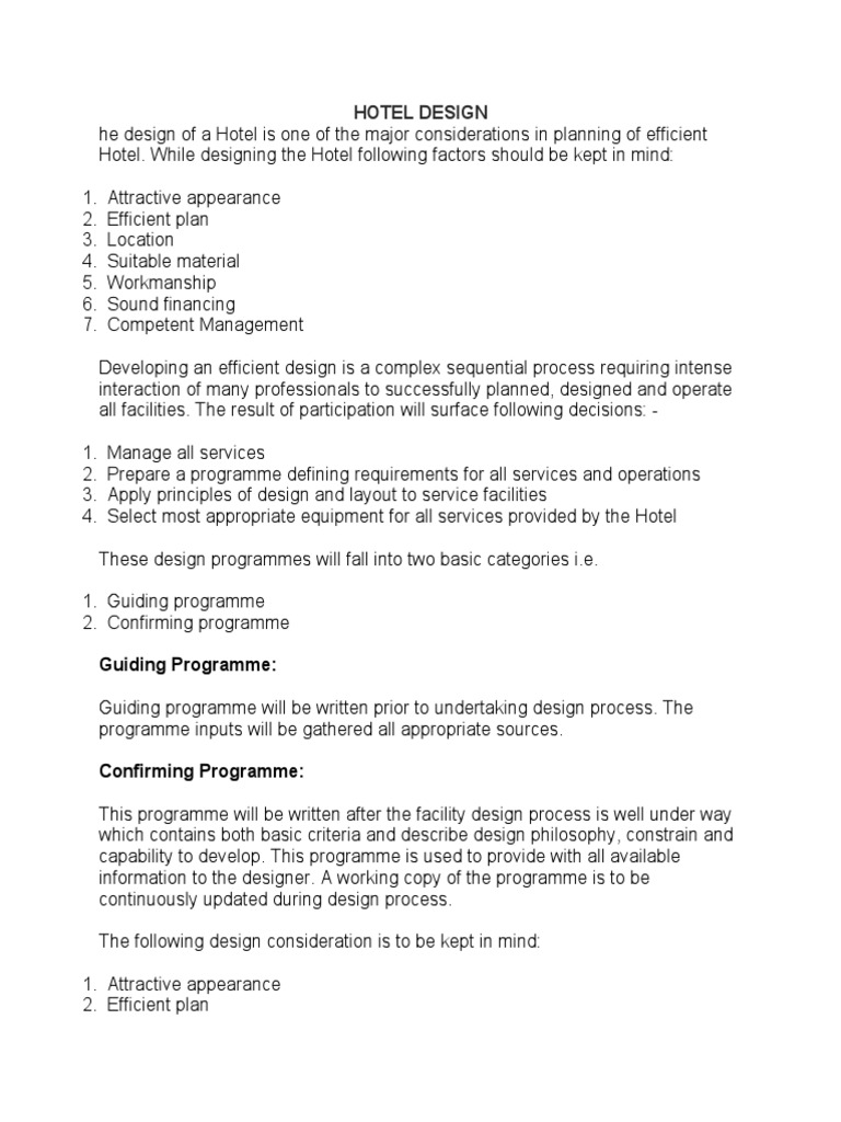 Hotel Design Chapter 1 | PDF