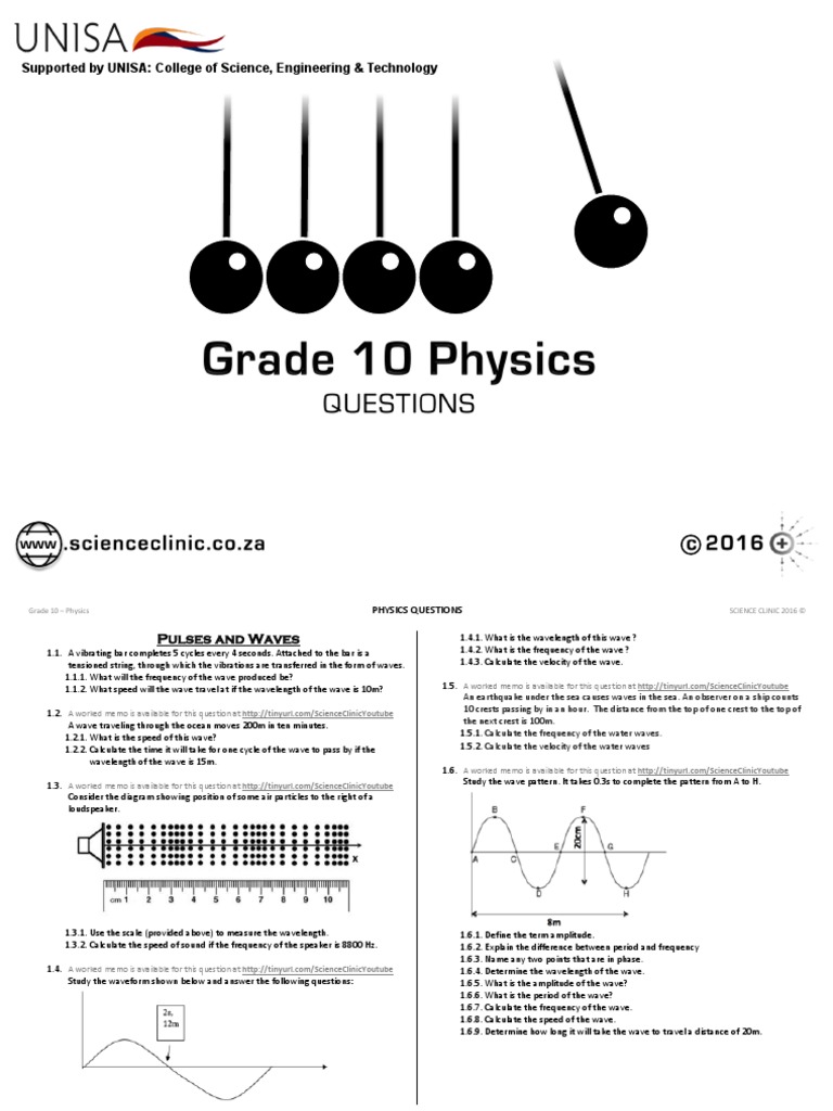 Grade 10 Physics: Waves and Pulses Questions | PDF | Waves ...
