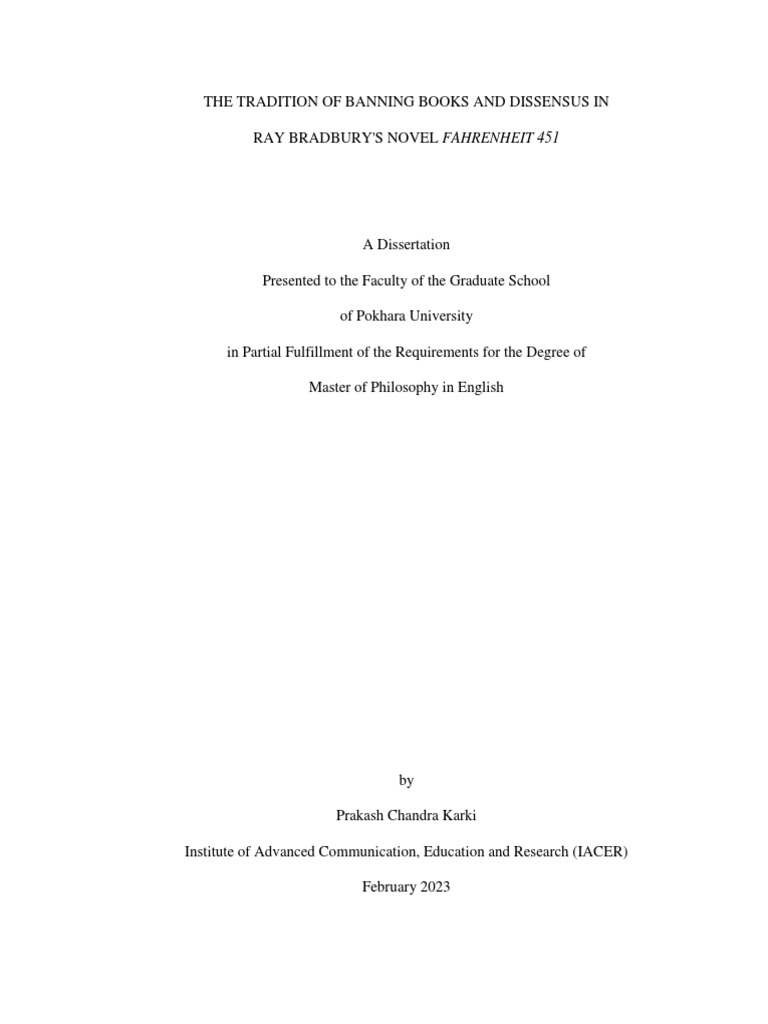 The Tradition of Banning Books and Dissensus in Ray Bradbury's Novel ...