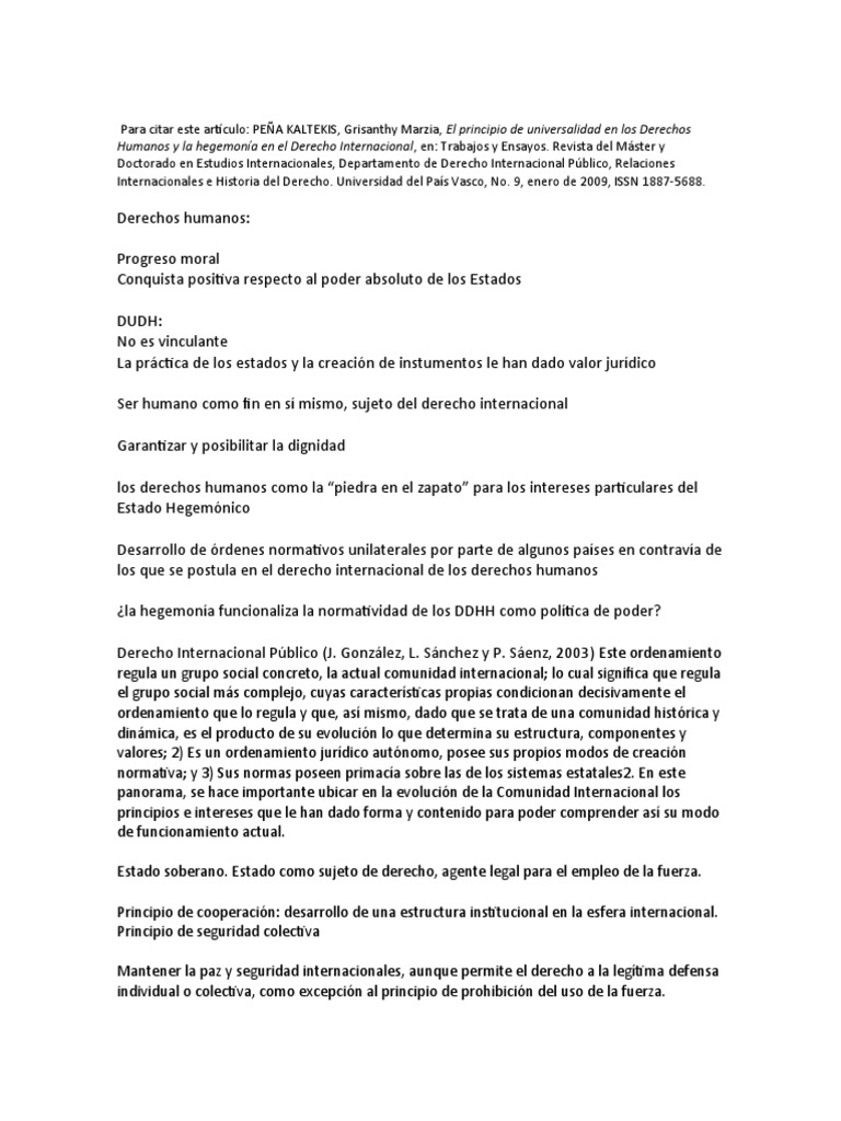 Resumen Artículo El Principio de Universalidad | PDF | Derechos humanos | Violación