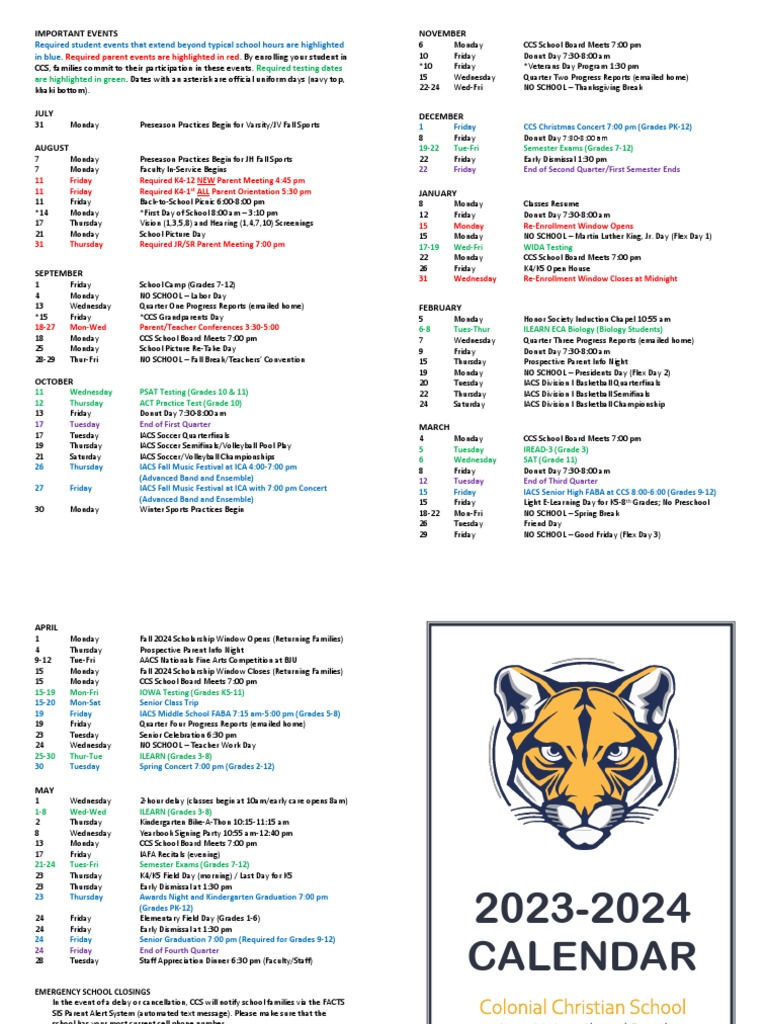 2023-2024 CCS School Calendar | PDF | Academic Term | Schools