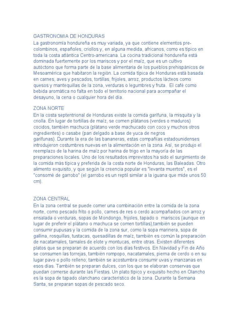 Gastronomia de Honduras | PDF | Alimentos | Cocina