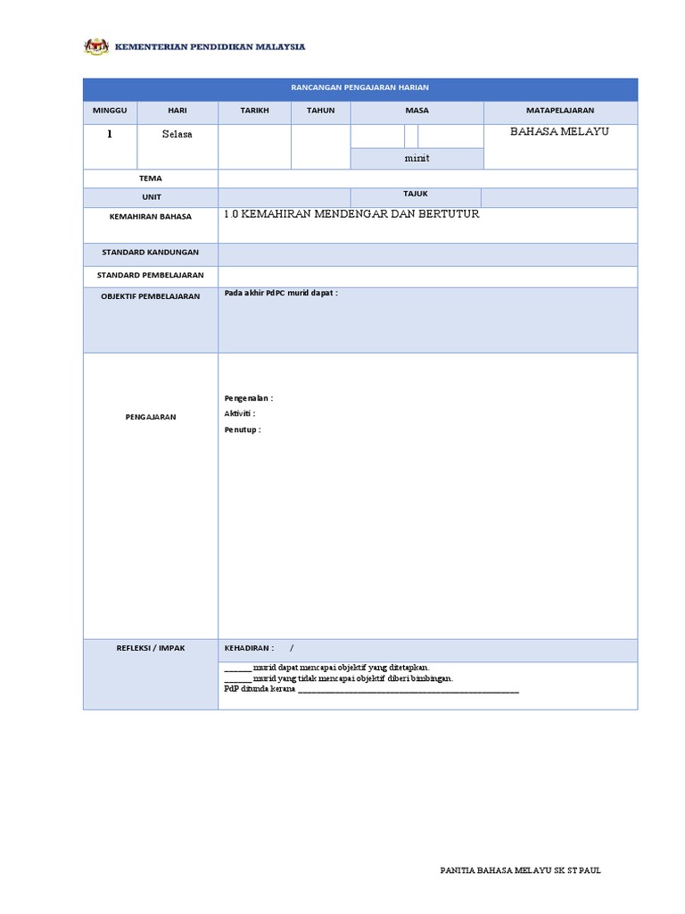 Template Rancangan Pengajaran Harian | PDF