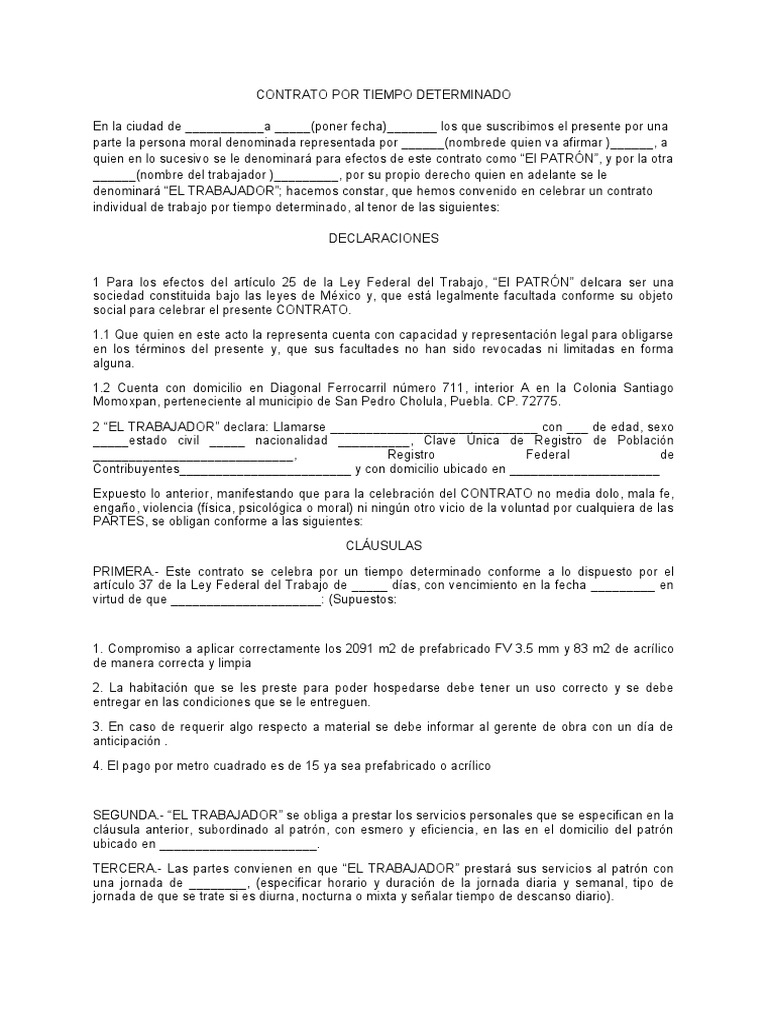 Contrato Por Tiempo Determinado | PDF | Derecho