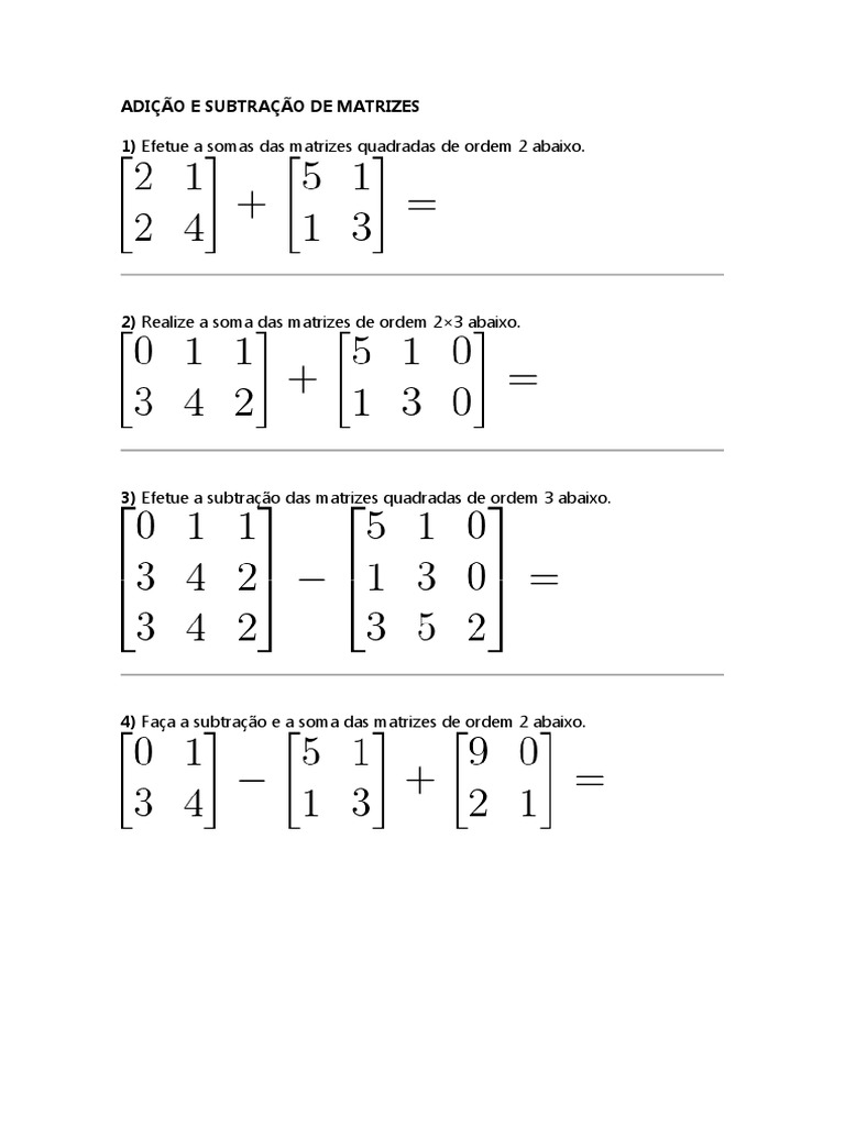 Adição e Subtração de Matrizes | PDF