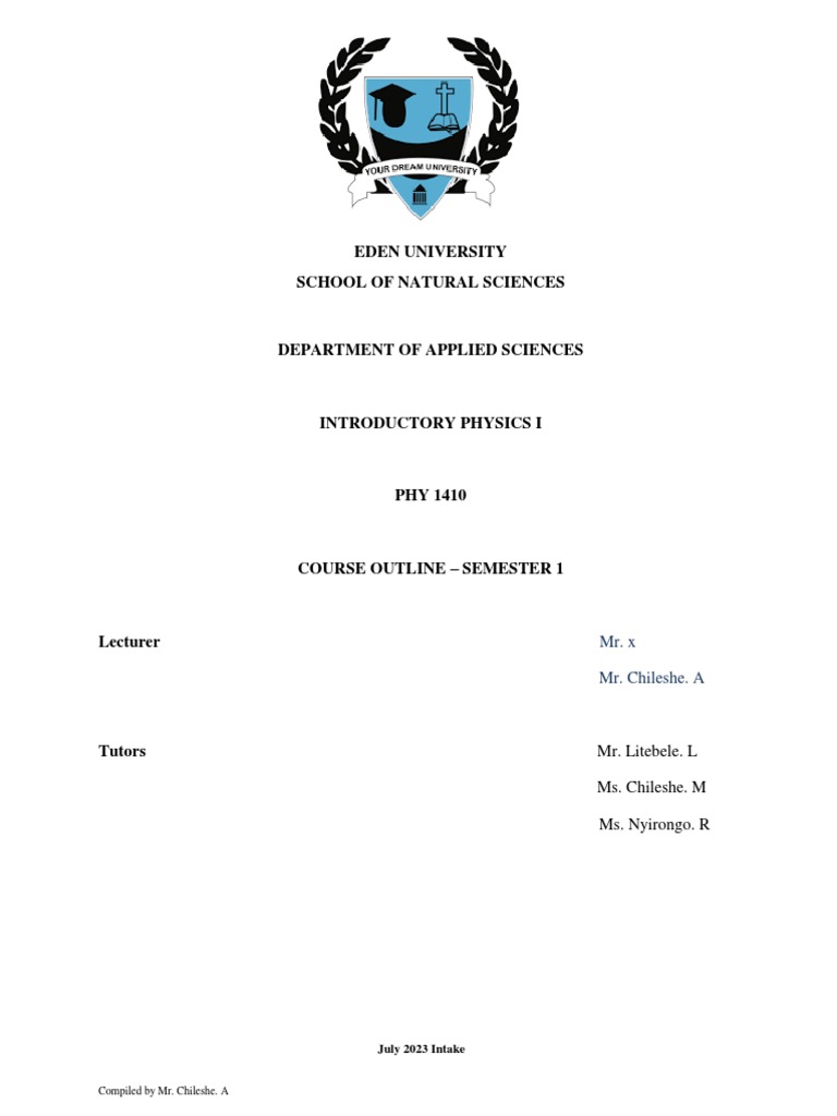 Introductory Physics (PHY 1410) - Course Outline | PDF | Force | Momentum