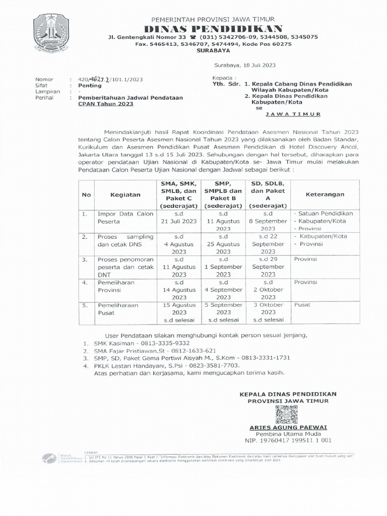 Jadwal Pendataan CPAN 2023. | PDF