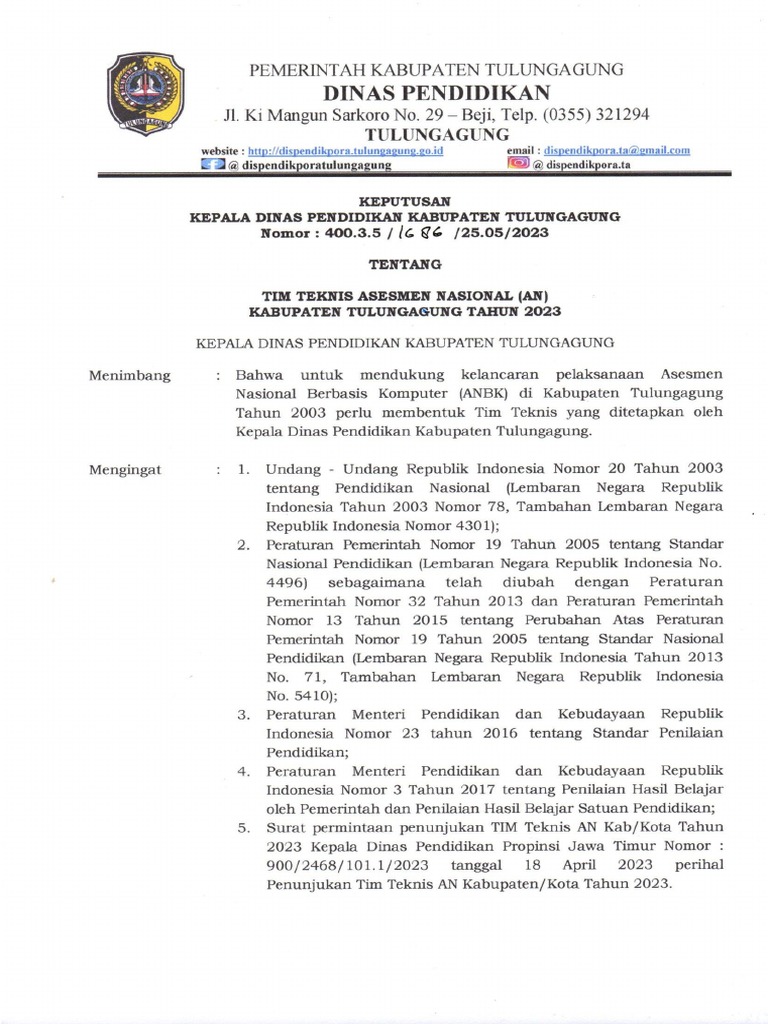 SK TIM Teknis AN 2023 Kab Tulungagung | PDF