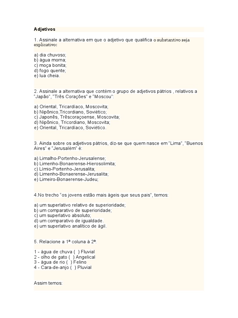 Adjetivos Atividade | PDF