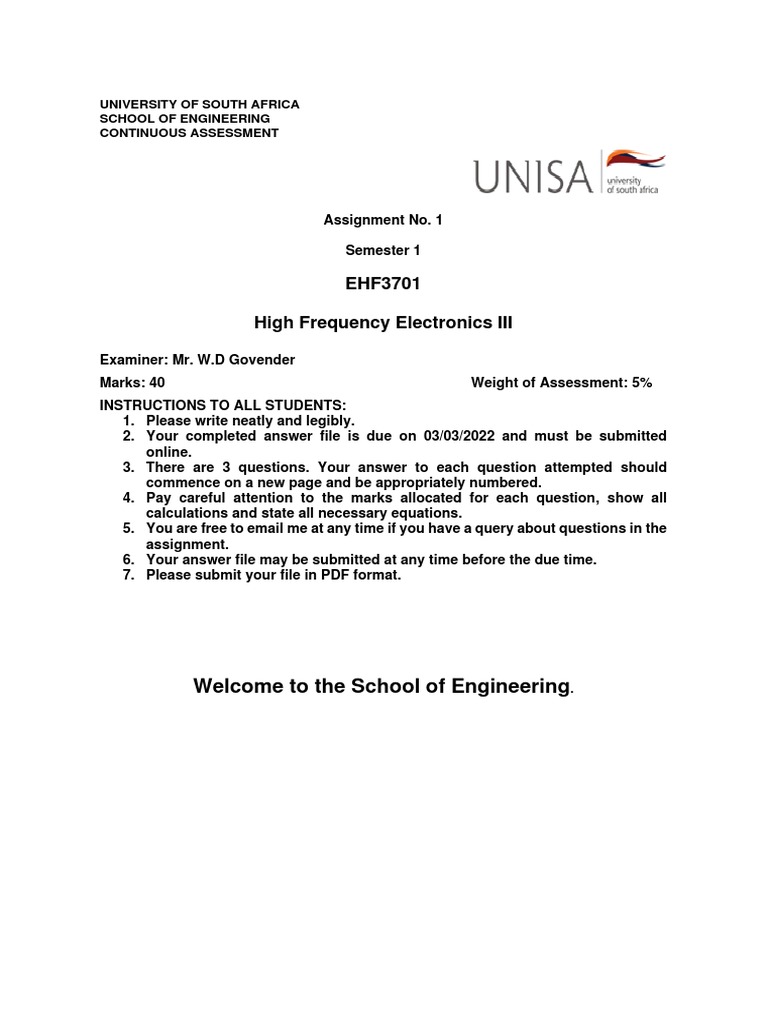2022 S1 Ehf3701 Assignment 1 Download Free Pdf Physical Sciences Electrical Engineering 