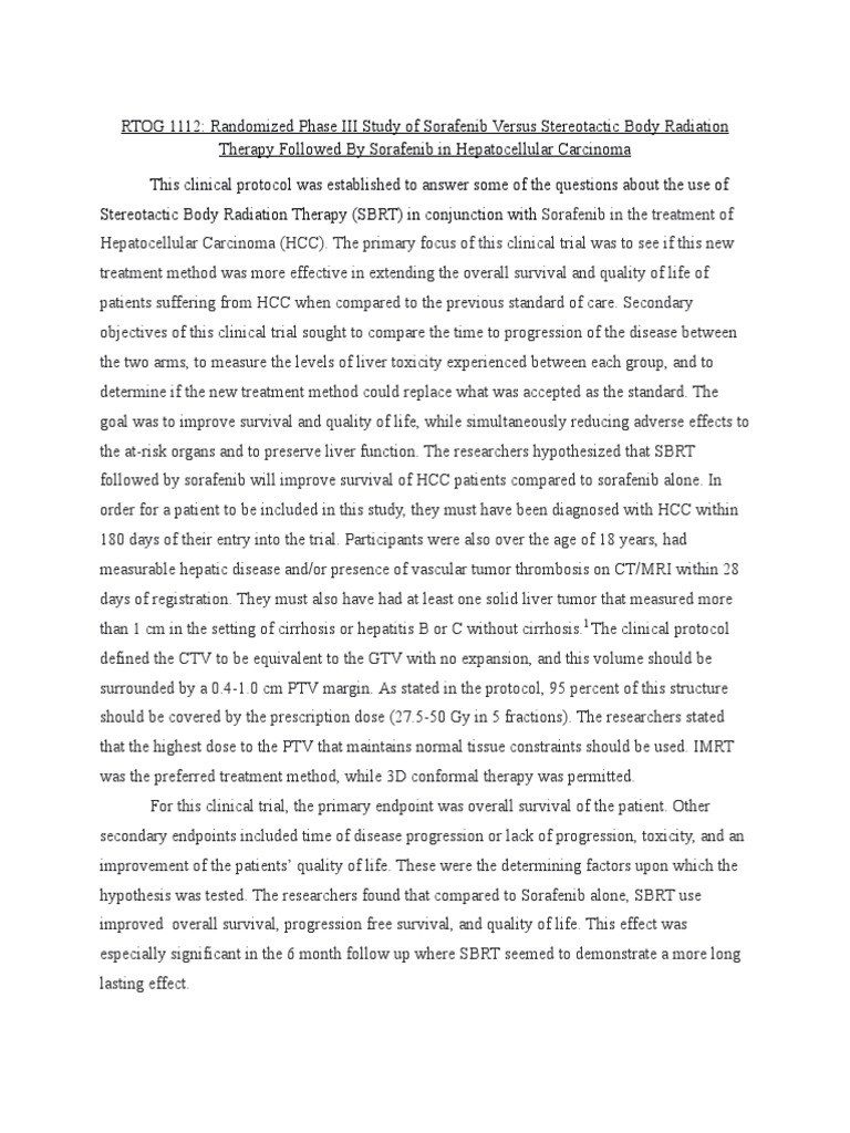 RTOG 1112: SBRT and Sorafenib in HCC | PDF | Radiation Therapy | Health ...