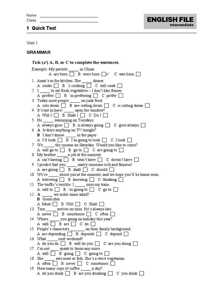 Quick Tests. Grammar and Vocabulary. 1-10 | PDF | Adverb | Detective