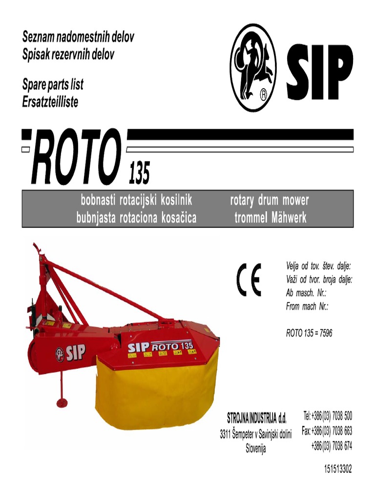 SIP Rezervni Deli ROTO 135 (Tov ST 7596) | PDF
