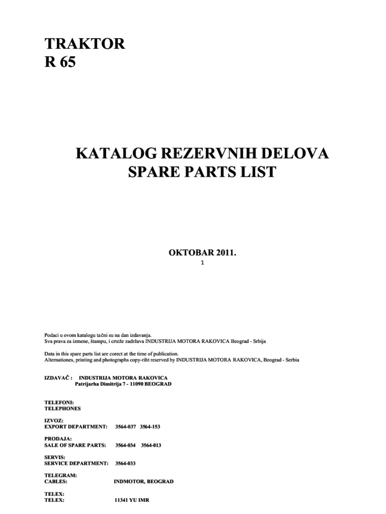 RAKOVICA 65 S I DV Katalog Rezervnih Delova | PDF