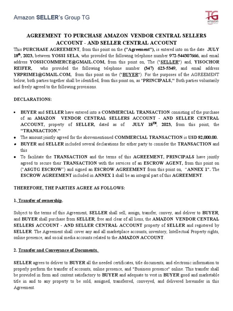 Amazon Seller Account Purchase Agreement | PDF | Law