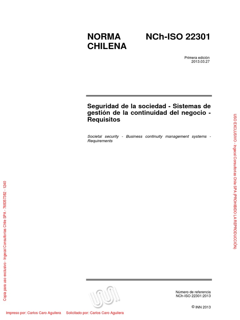 NCh-ISO 22301 - 2013 | PDF | Derechos de autor | Auditoría