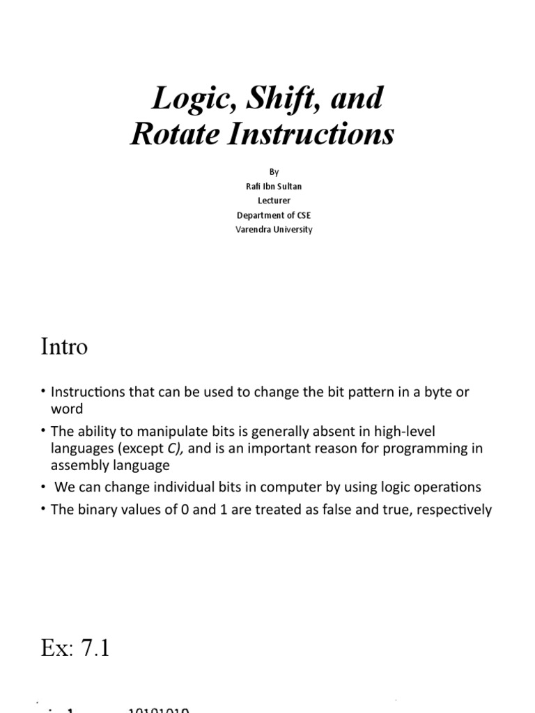 Logic, Shift, and Rotate Instructions | PDF | Bit | Computer Engineering