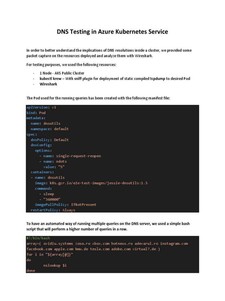 DNS Testing in Azure Kubernetes Service | PDF | Domain Name System ...