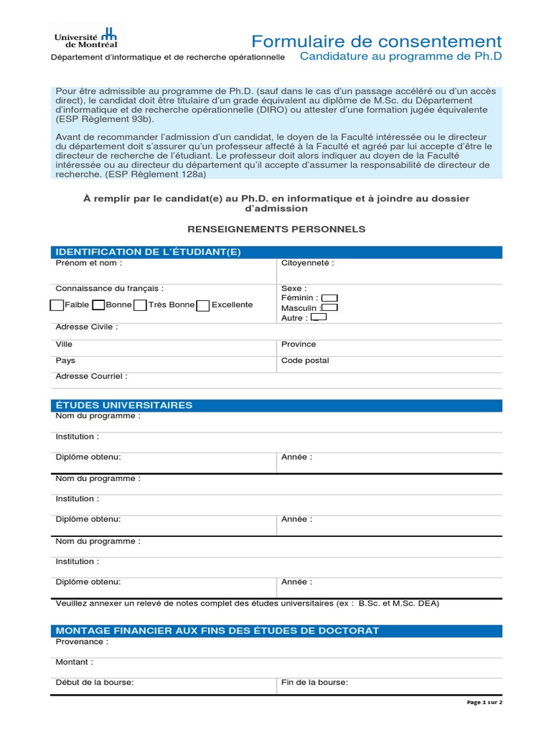Formulaire de Consentement | PDF | Doctorat