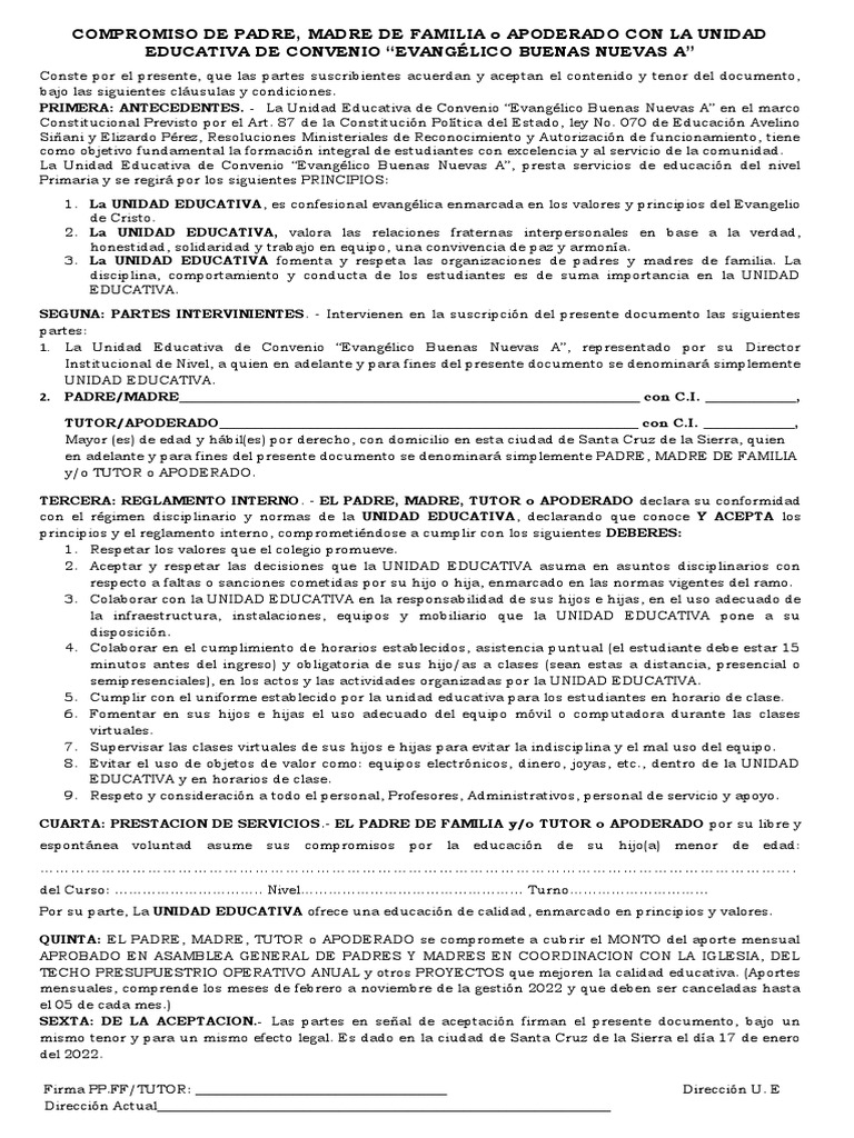 Compromiso de Los Padres de Familia 2022 | PDF