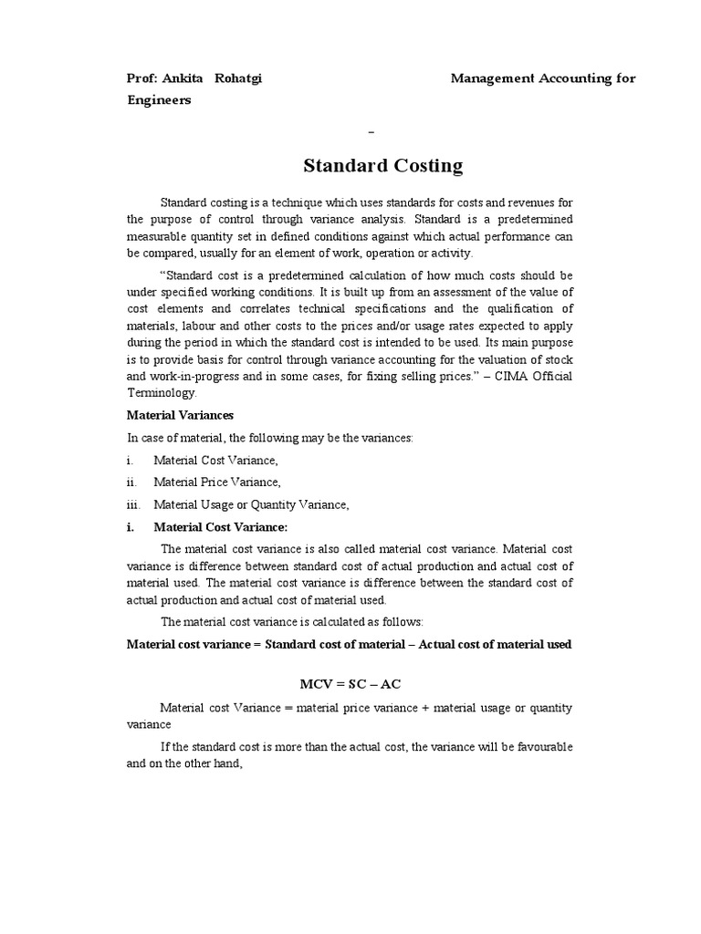 Standard Costing | PDF | Labour Economics | Management Accounting