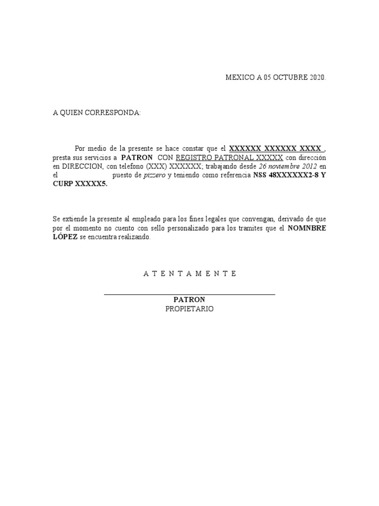 Carta de Trabajo Infonavit | PDF