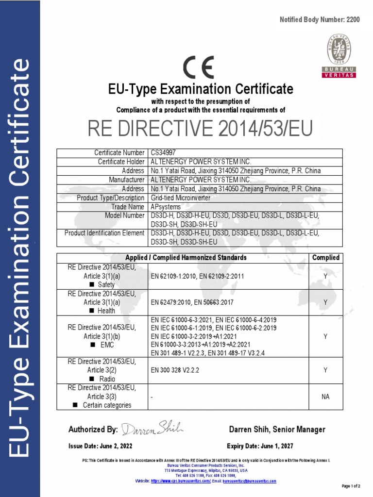 Certificado Microinversor Apsystems DS3D | PDF | Electronics | Electrical Engineering