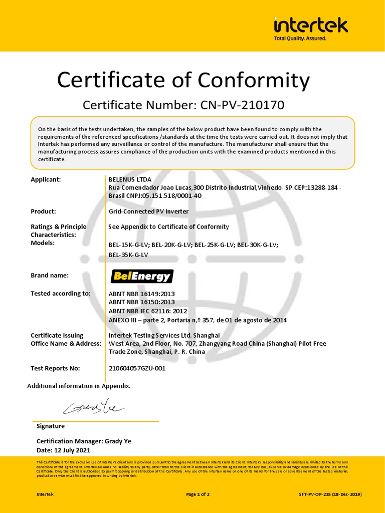 Certificado Internacional Bel 15k G LV | PDF | Electrical Engineering | Computer Engineering