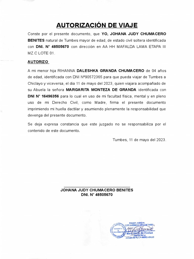 Autorización de Viaje | PDF