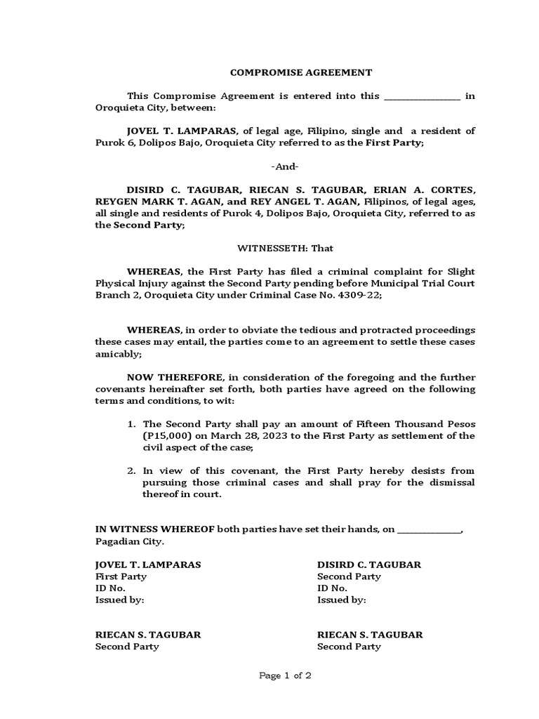 Compromise Agreement | PDF | Government | Legal Procedure