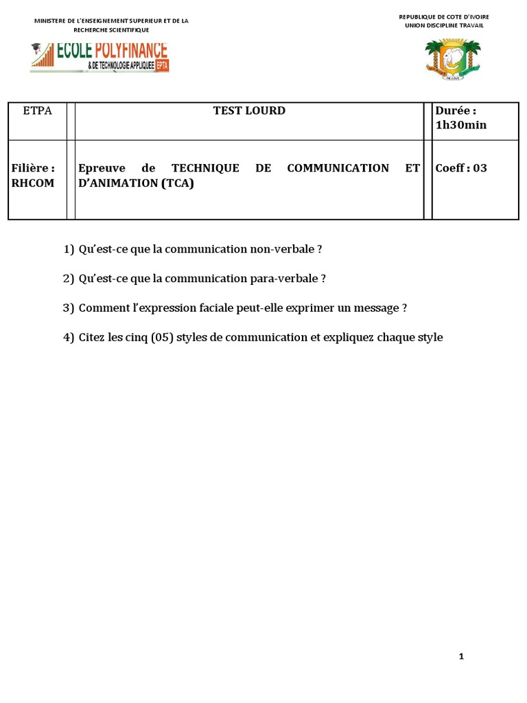 Examen Blanc Tca BTS 1 | PDF