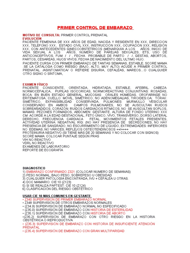 Primer Control Prenatal de Embarazo | PDF | Control de la natalidad ...
