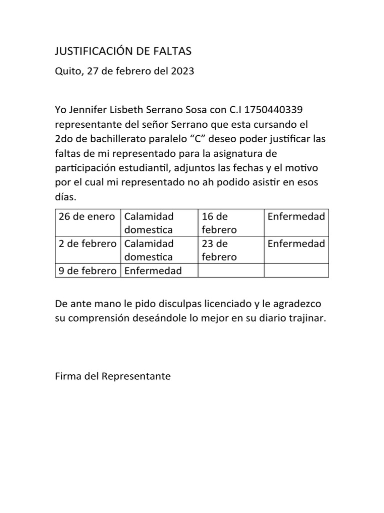 Justificación de Faltas | PDF