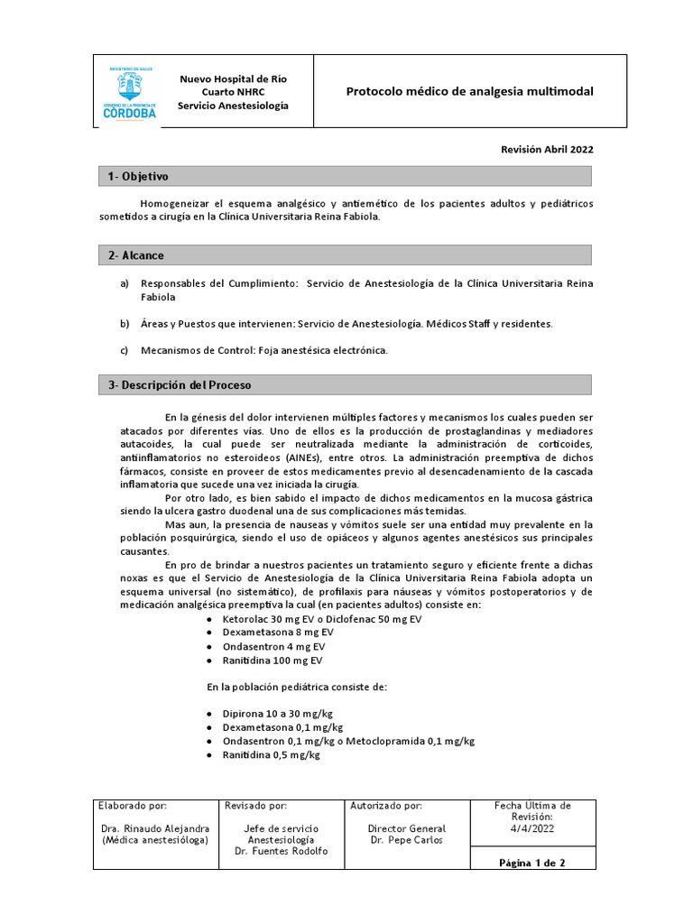 Protocolo Medico de Analgesia Multimodal | PDF | Analgésico | Droga ...