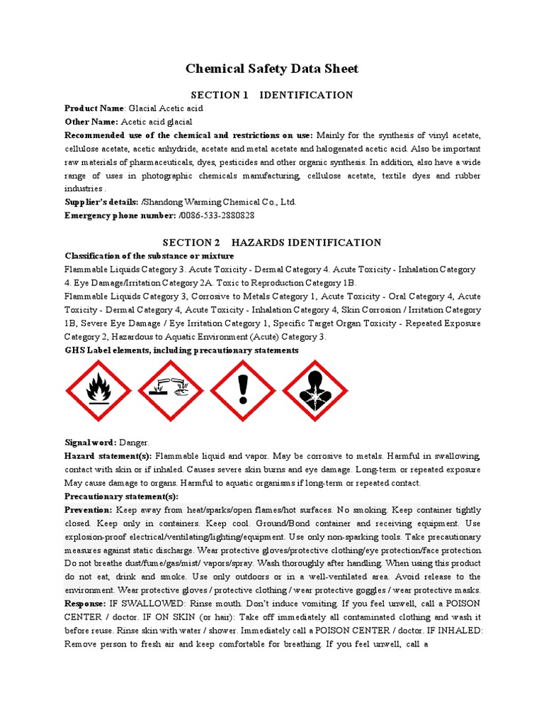 MSDS - Glacial Acetic Acid | PDF | Toxicity | Materials