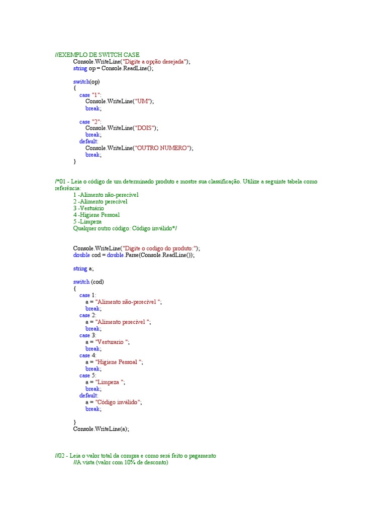 Exercicios de Switch Case | PDF | Informática | Programação de computadores