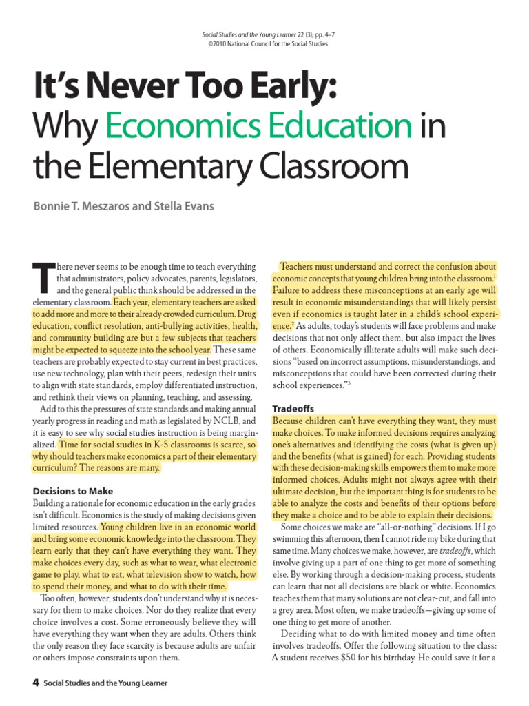 Economics in Elementary Education | PDF | Teachers | Curriculum