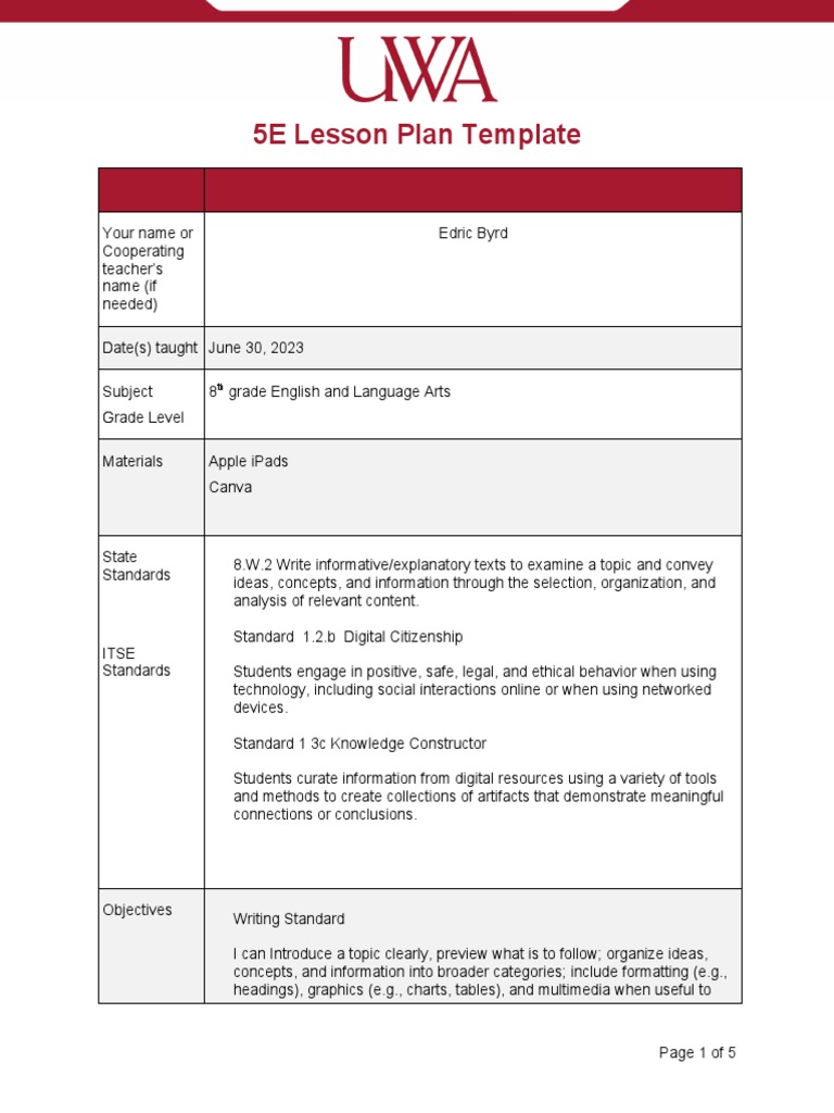 Ed508 5e Lesson Plan | PDF | Computers