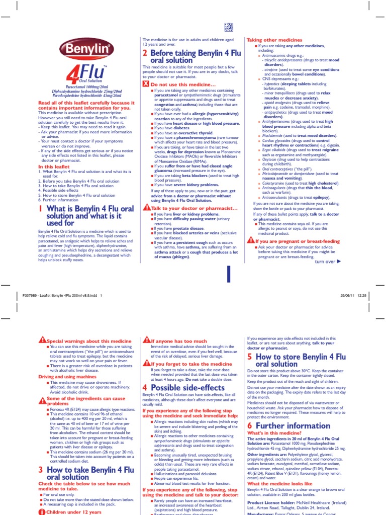 Benylin 4 Flu Usage and Precautions | PDF