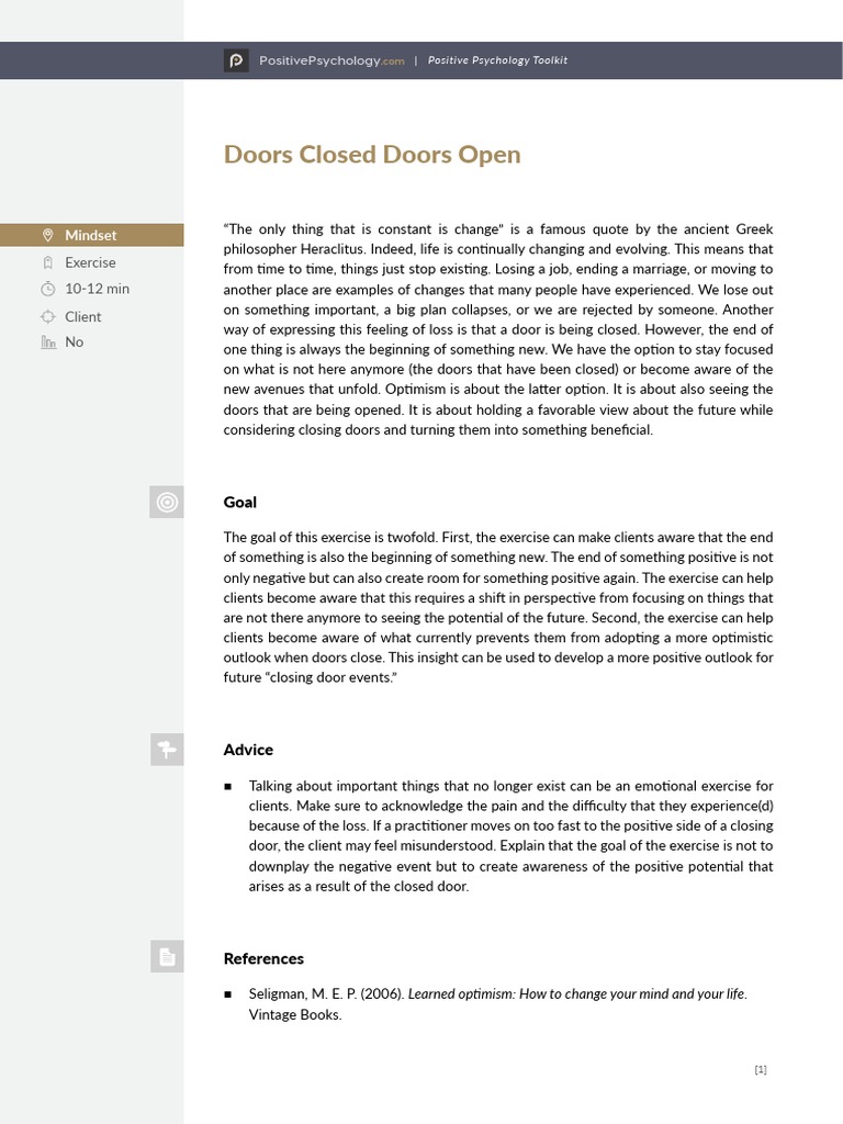 Doors Closed Doors Open | PDF | Positive Psychology | Experience