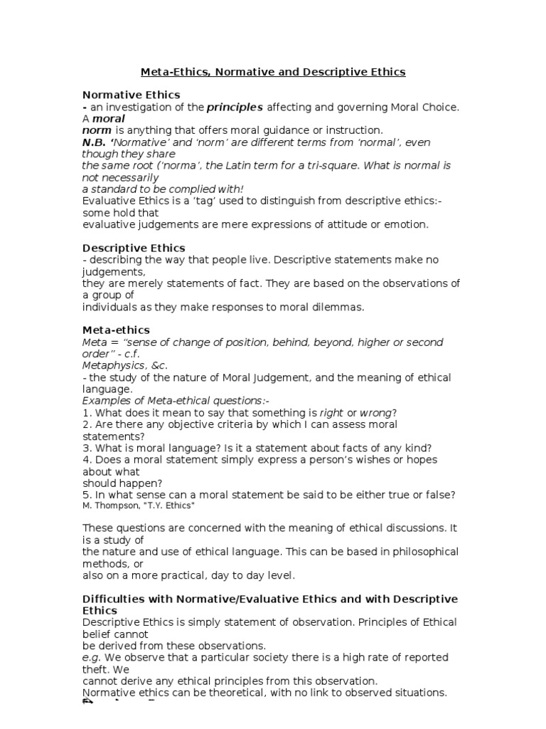 Met A Ethics Normative and Descriptive Ethics | PDF | Morality ...
