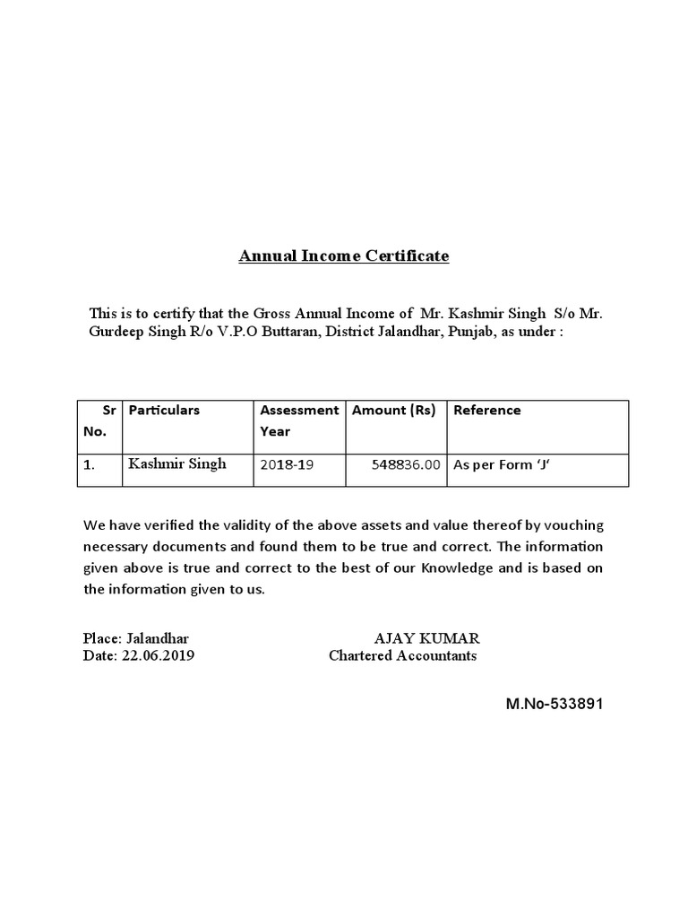 Annual Income Certificate Matter | PDF