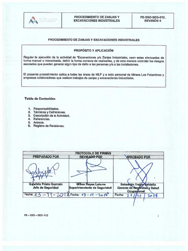 Procedimiento de Zanjas y Excavaciones Industriales PE-SSO-SEG-012 | PDF