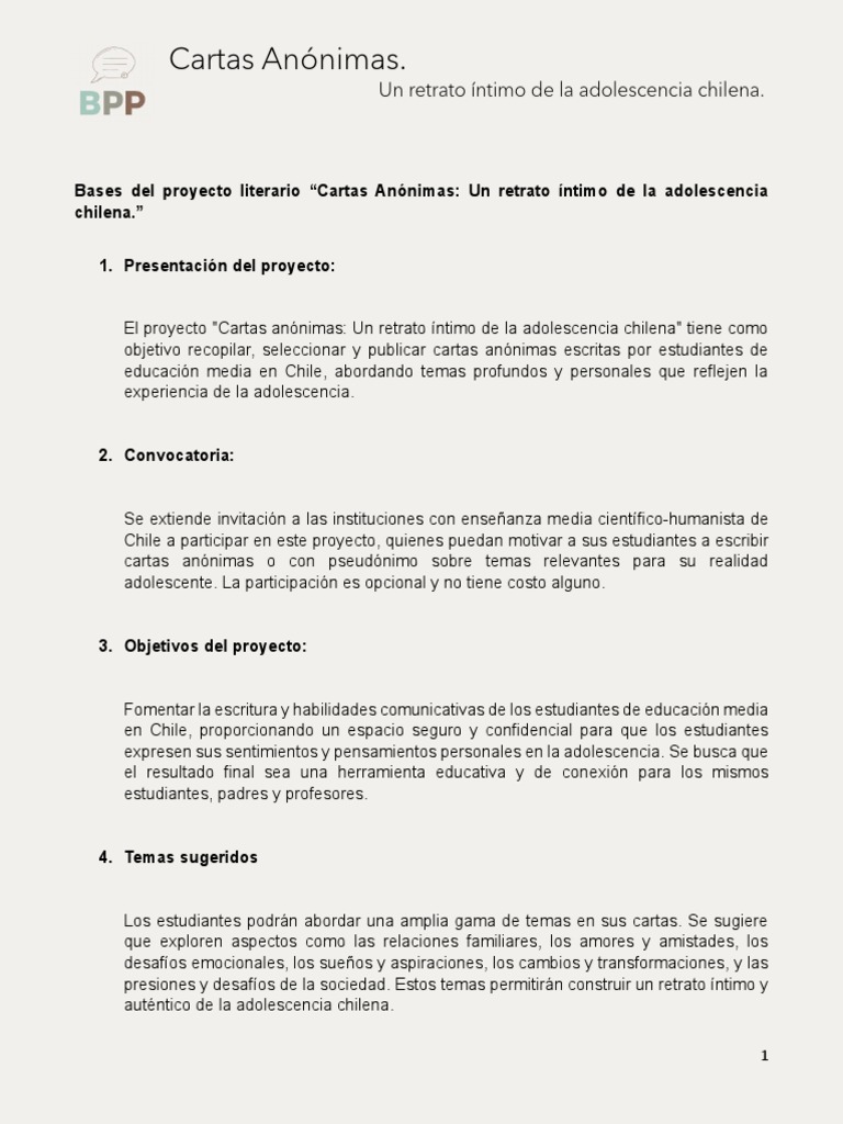 Bases Cartas Anónimas 2023 | PDF