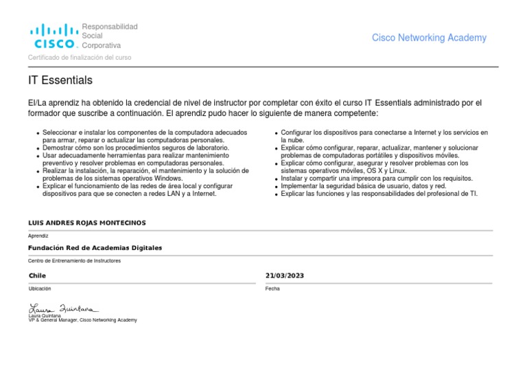 LUIS ANDRESROJAS MONTECINOS-ITE Instructores-Certificate | PDF