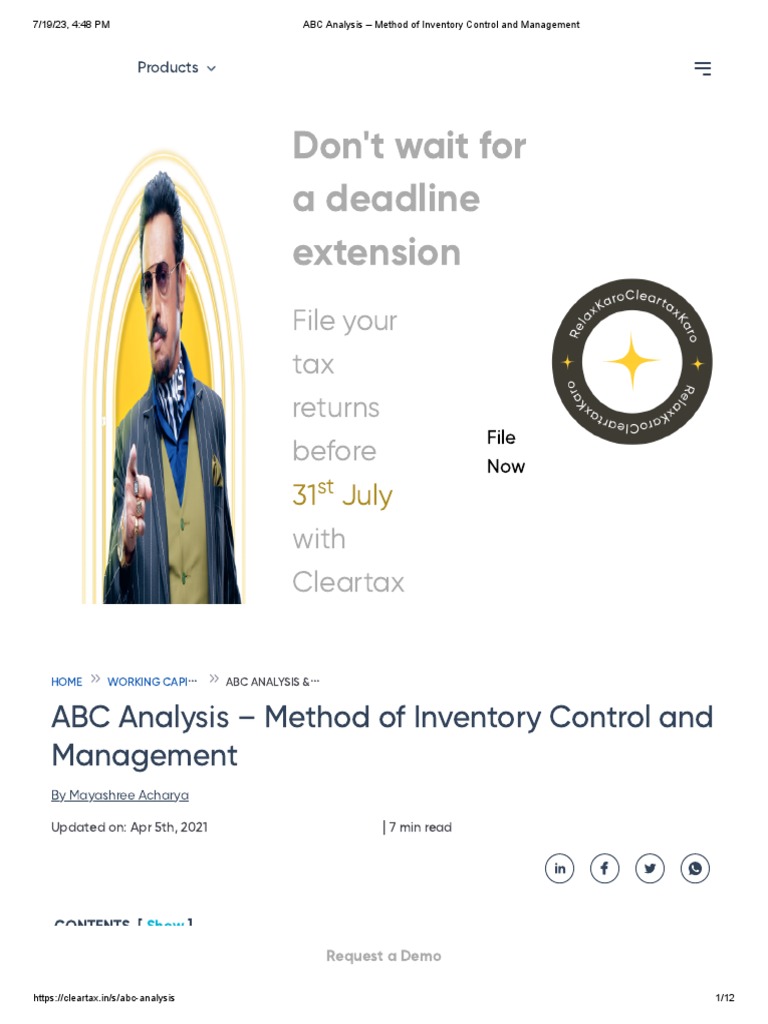 ABC Analysis - Method of Inventory Control and Management | PDF | Inventory | Taxes